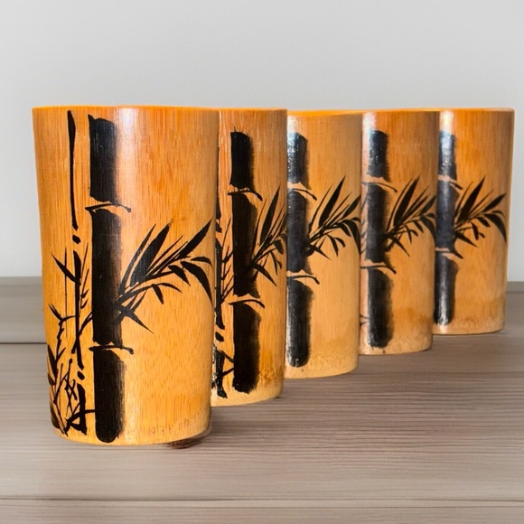 Vintage | Dining | Vintage Japanese Natural Bamboo Tiki Tumblers Cups ...